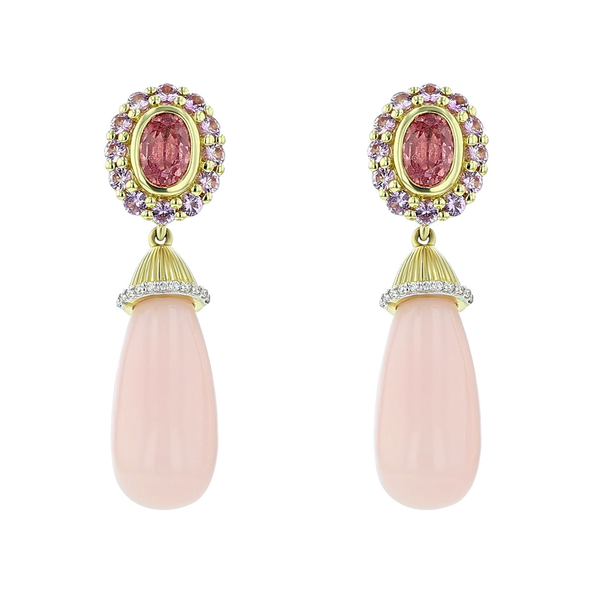 Pink Opal Drop Earrings with Padparadsha Sapphire and Diamonds Schiffman s Jewelers