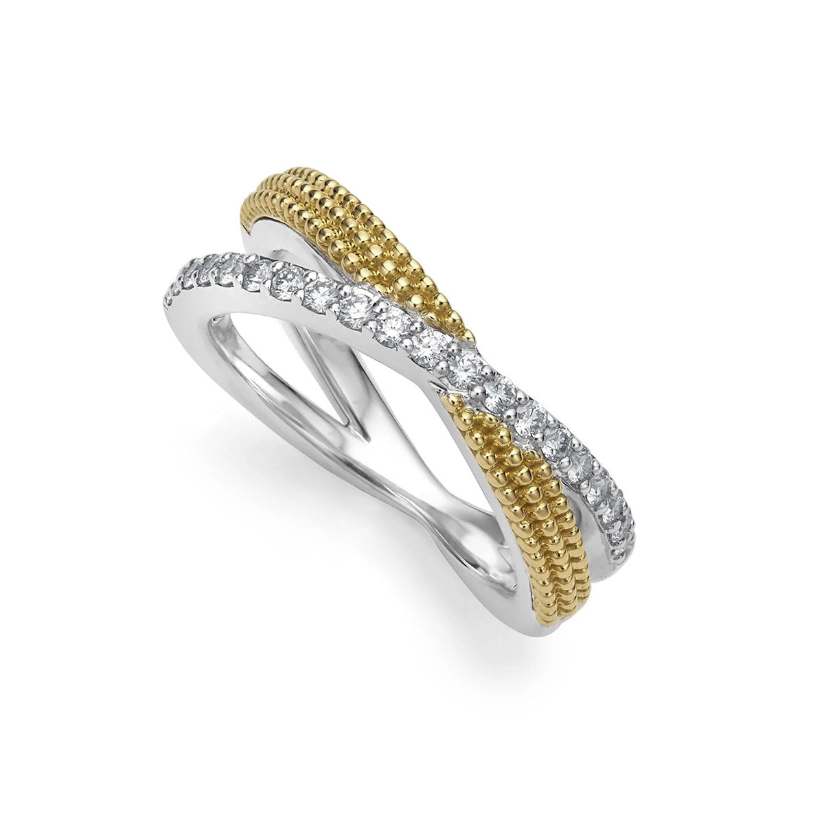 Diamond Caviar Lux Thin "X" Ring in Sterling Silver and 18K Yellow Gol ...