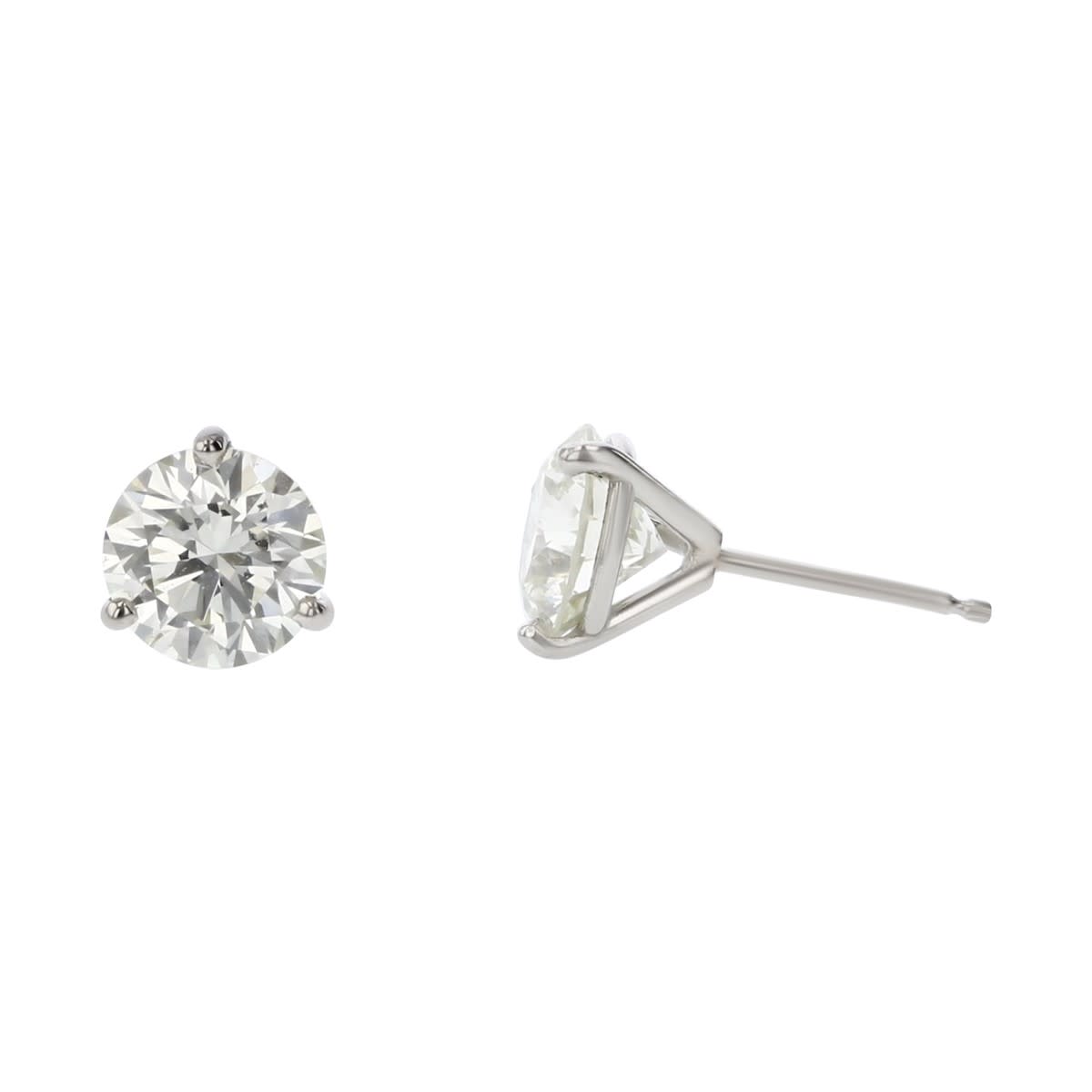 2.01ct Round Brilliant Diamond 3 Prong Stud Earrings in 14K White Gold ...