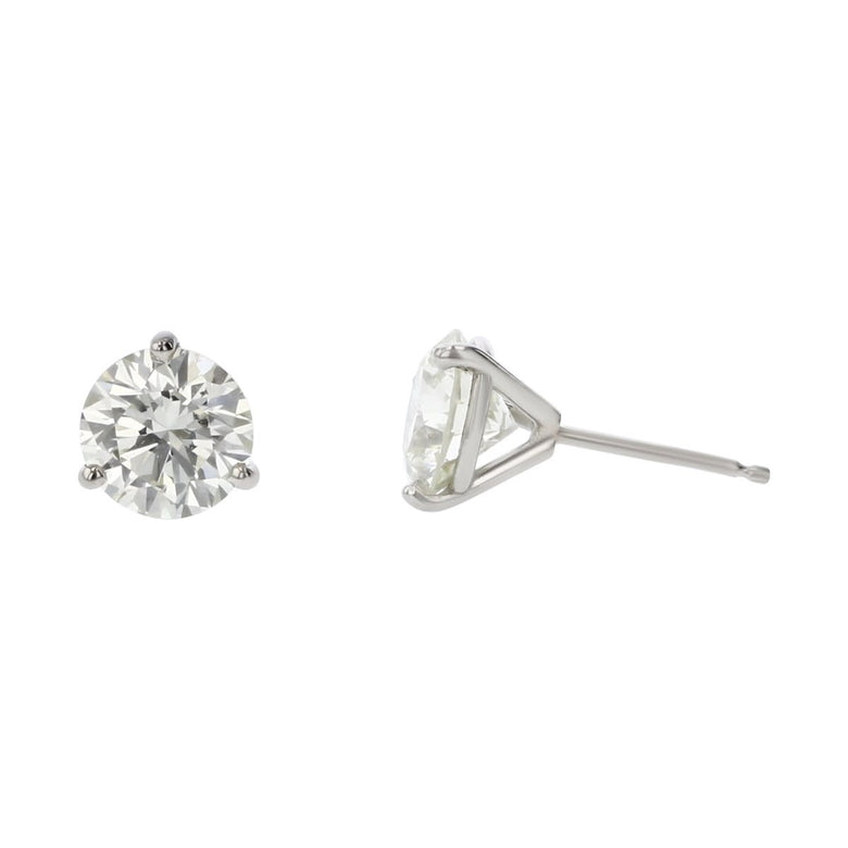 2.01ct Round Brilliant Diamond 3 Prong Stud Earrings in 14K White Gold ...