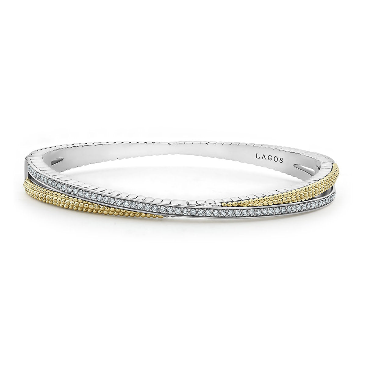 Diamond Caviar Lux Thin "X" Bangle Bracelet in Sterling Silver and 18K ...