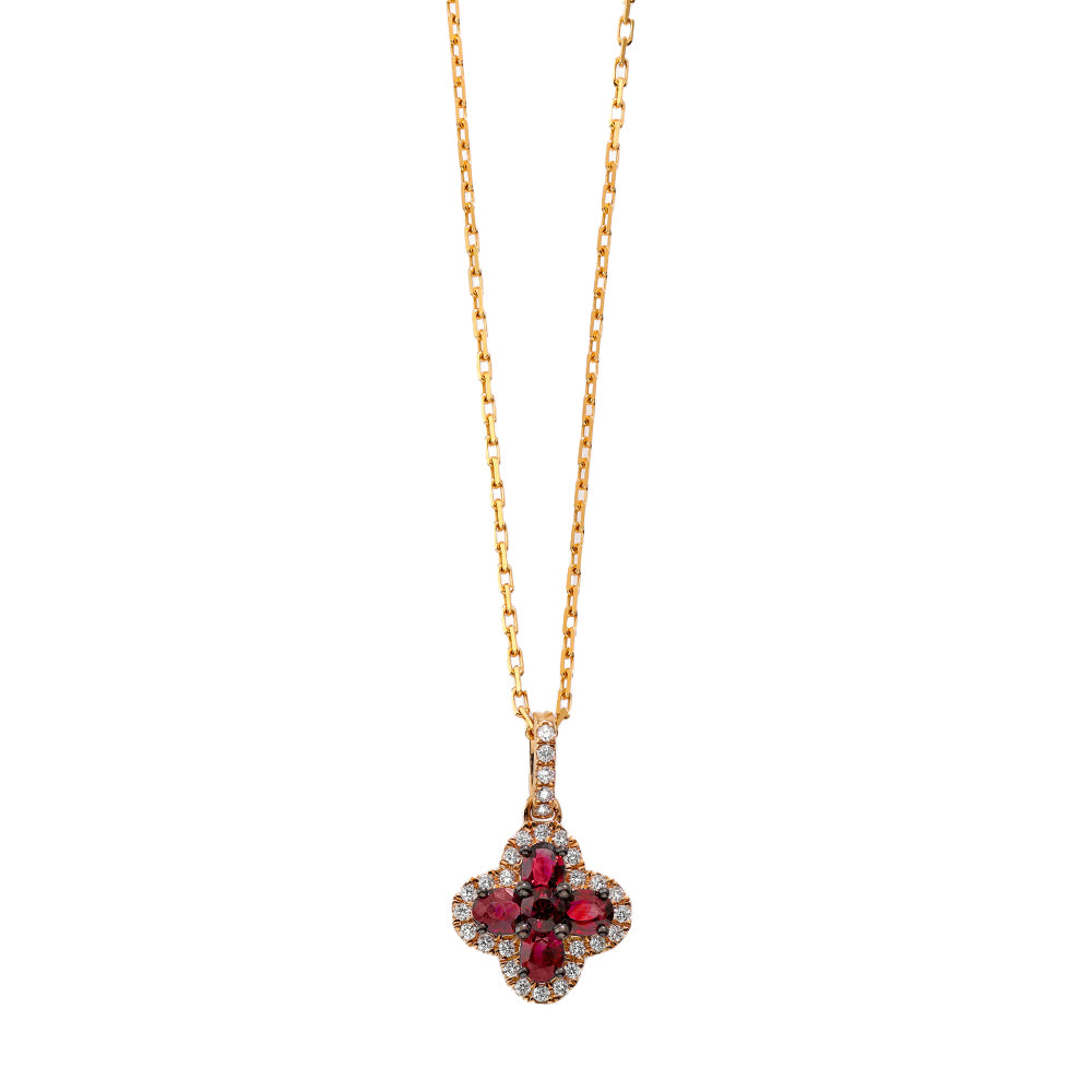 Felicity Ruby and Diamond Quatrefoil Pendant in 18K Yellow Gold, 18in ...