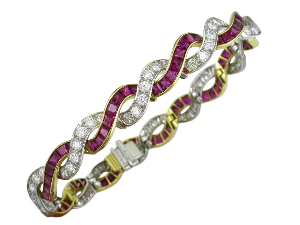 Ruby and Diamond Twist Bracelet in Platinum and 18K Yellow Gold ...