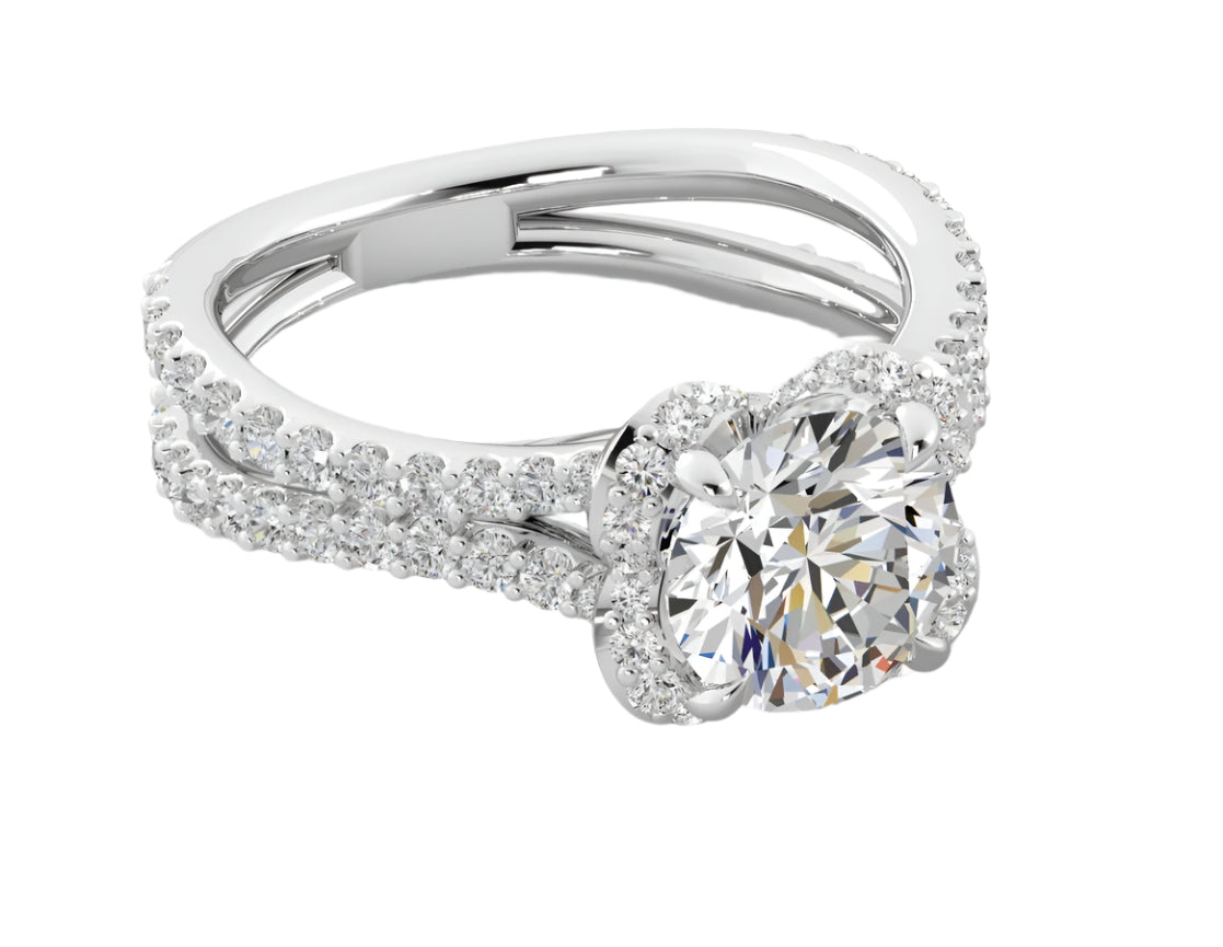 Flower 0.88ct Diamond Ring Semi Mount in Platinum for 2.00ct Round Cen ...
