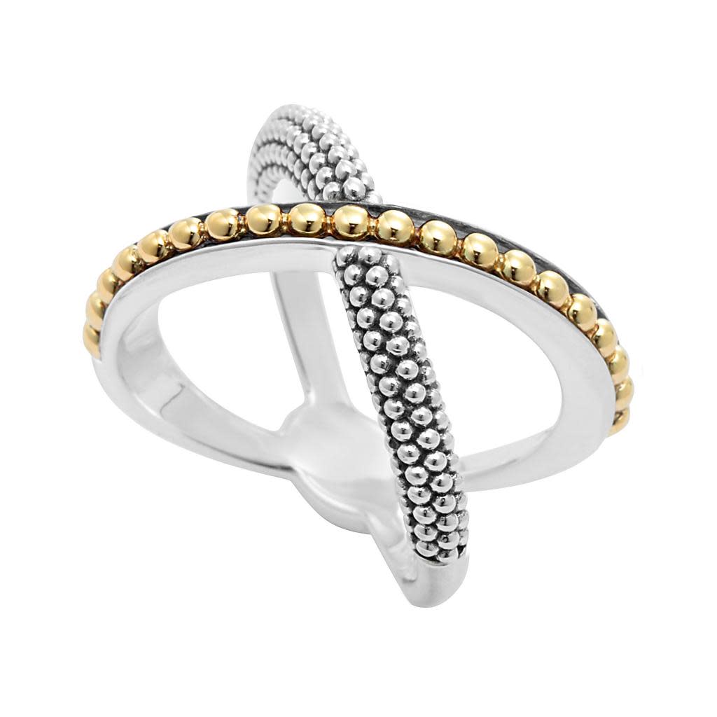 Inifinity X Beaded Ring in 18K Yellow Gold and Sterling Silver, size 7 ...