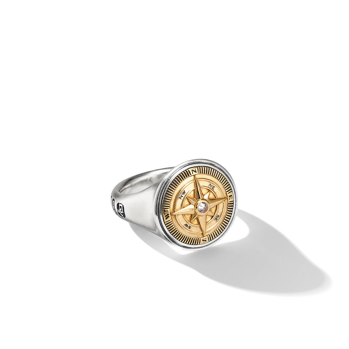 Maritime Compass Signet Ring in Sterling Silver with 18K Yellow Gold a ...