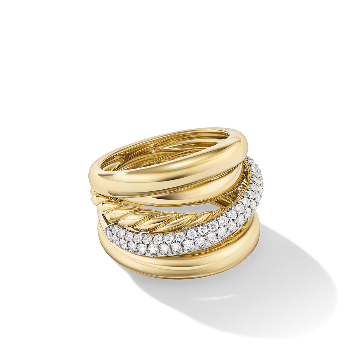 Pave Crossover Five Row Ring in 18K Yellow Gold with Diamonds ...