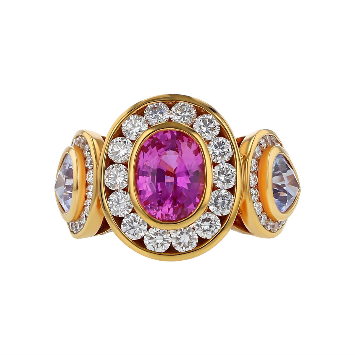 Sapphire and Diamond 3-Stone Halo Ring | Schiffman's Jewelers