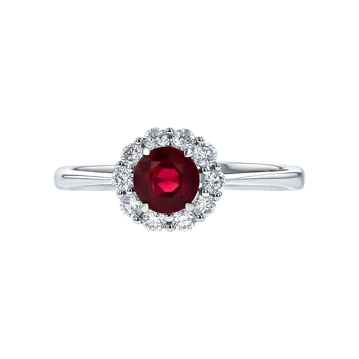 Round Ruby Ring with Scalloped Diamond Halo | Schiffman's Jewelers