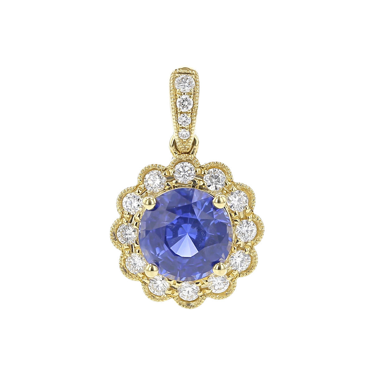 Blue Sapphire 18K Yellow Gold Pendant with Diamonds | Schiffman's Jewelers