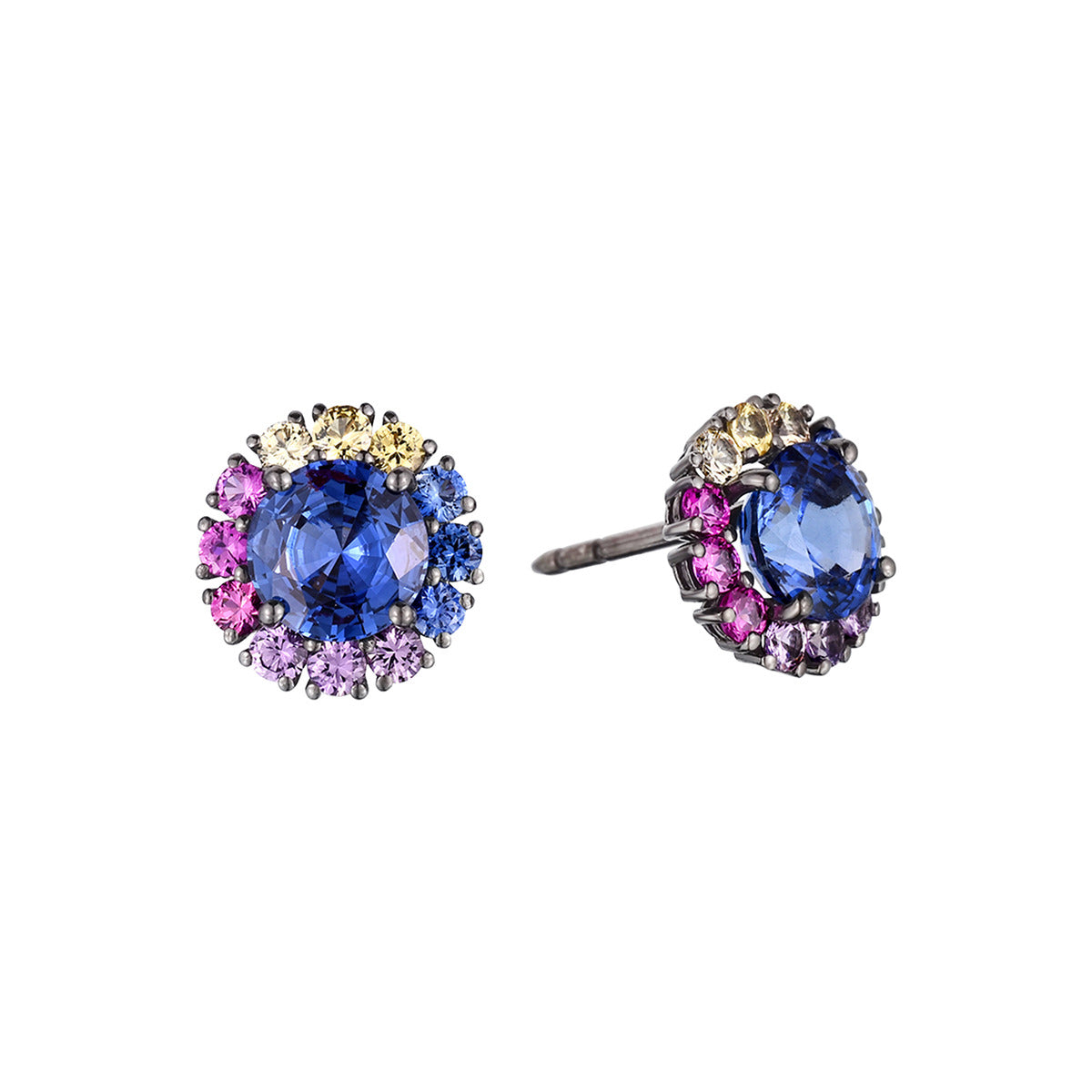 Blue and Multi-color Sapphire Halo Stud Earrings | Schiffman's Jewelers