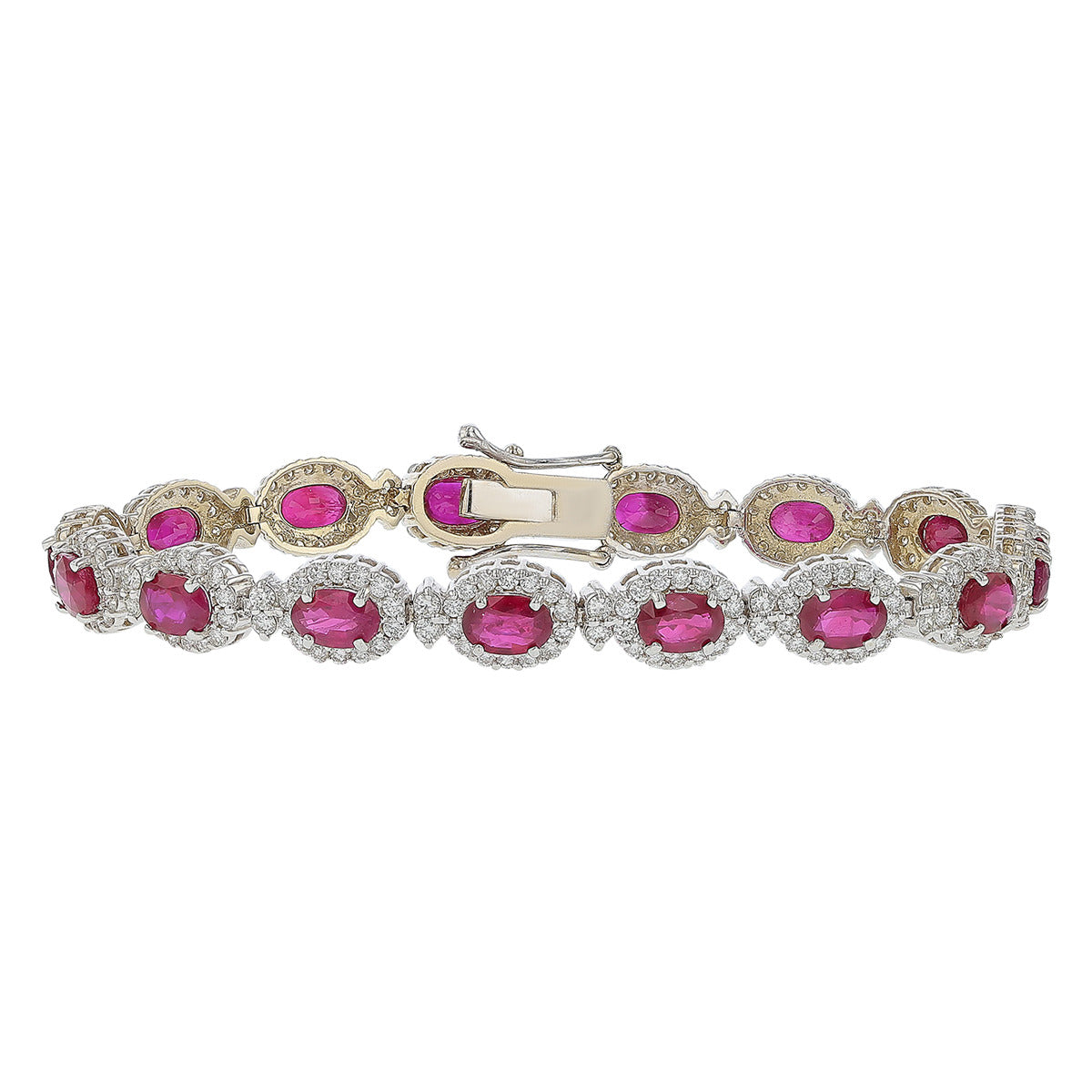 Oval Ruby and Diamond Halo Bracelet | Schiffman's Jewelers